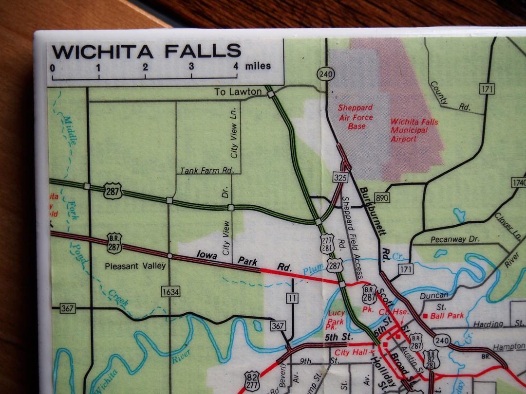 1974 Wichita Falls Texas Map Coaster. Texas Vintage Map. City Gift ...
