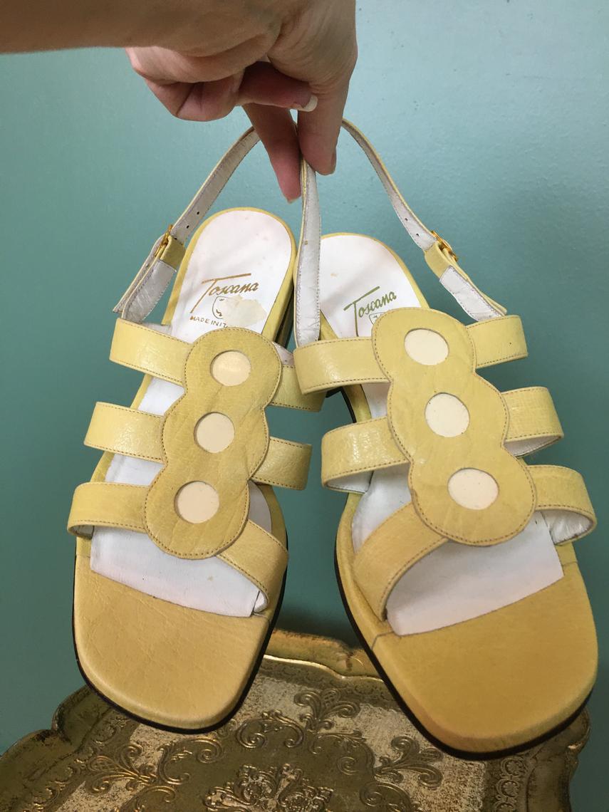 1960s sandals, vintage 60s shoes, mod, cuban heel, Italian, size 8 1/2 ...