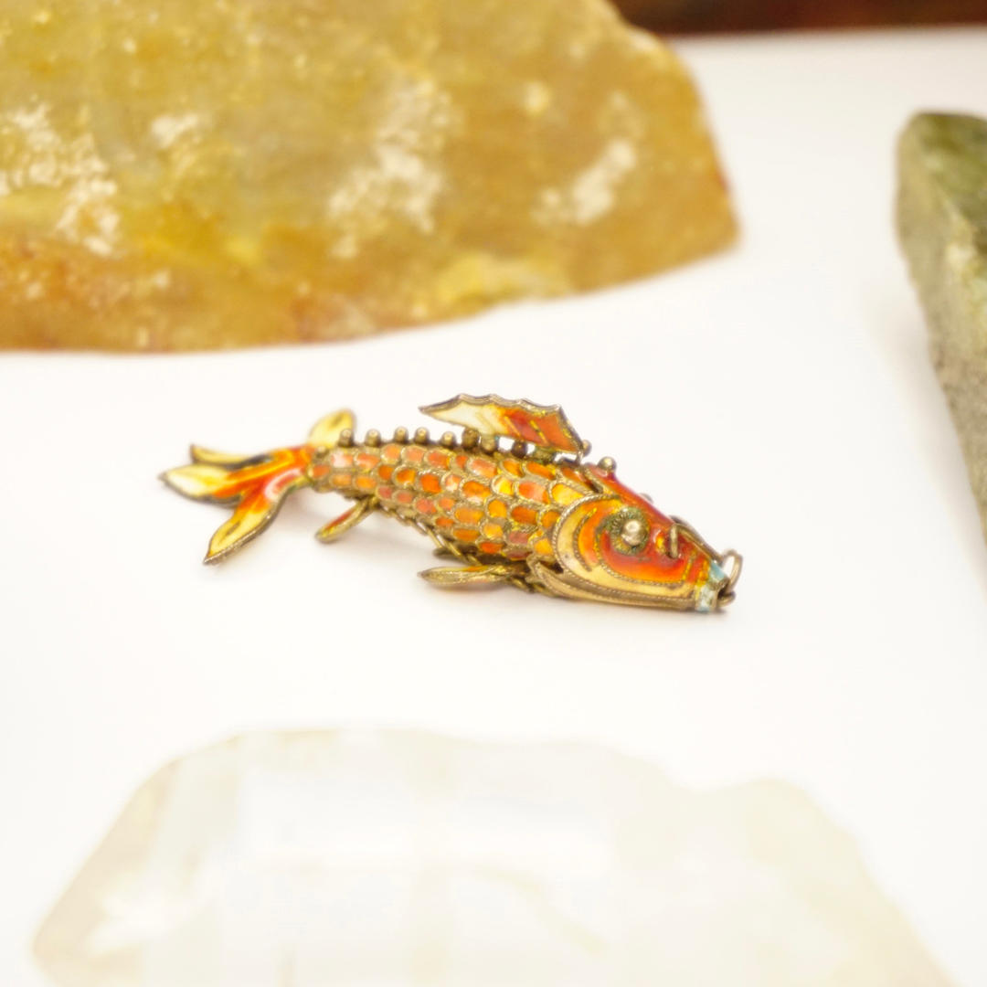 Vintage Articulated Cloisonné Enamel Koi Fish Pendant, Colorful Moving ...