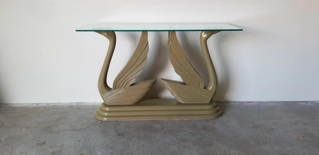 Vintage Sculptural Double Swan Console Table W/ Glass Top | Miami ...