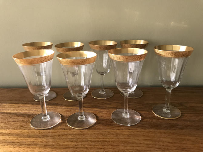 Gold Rimmed Wine Glasses Tiffin - Franciscan Set of Eight | Raven Pear ...