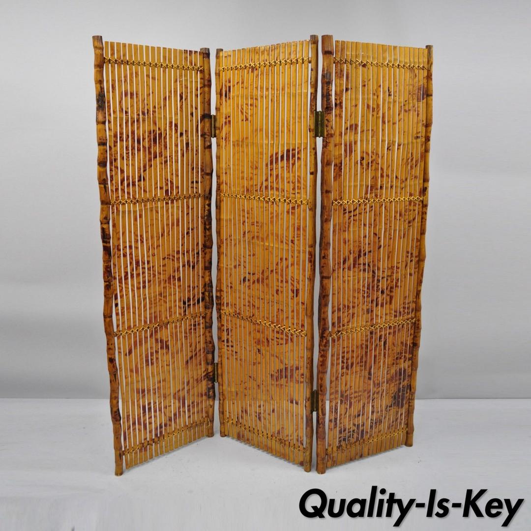Bamboo Wood 3 Section Panel Screen Room Divider Rattan Tiki Boho ...