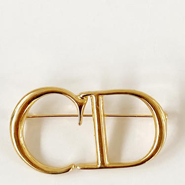 Vintage 90 s CHRISTIAN DIOR CD Monogram Logo Large Gold Pin Moonstone Vintage Los Angeles CA