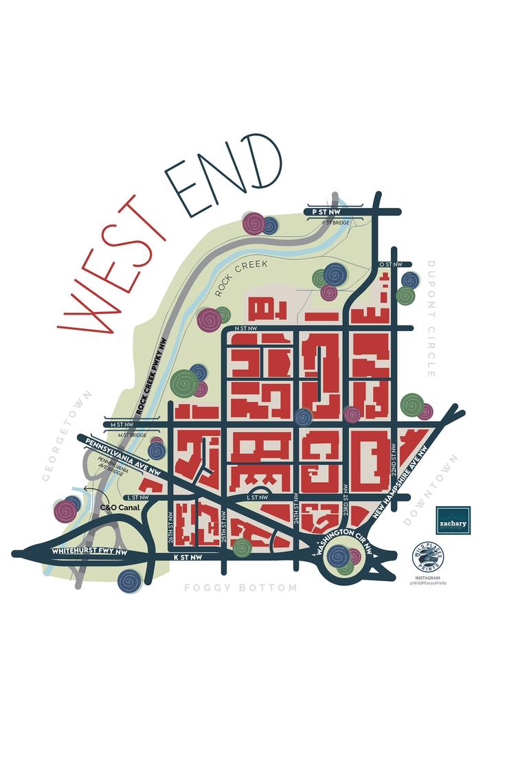 West End DC neighborhood map 11x17 | Wild Places Prints | Washington, DC