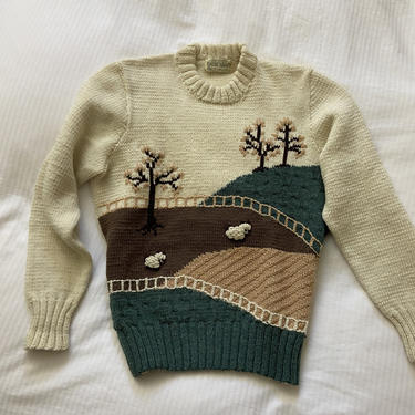70s hand knit scenic farm sheep sweater / vintage | ReCAP Vintage ...