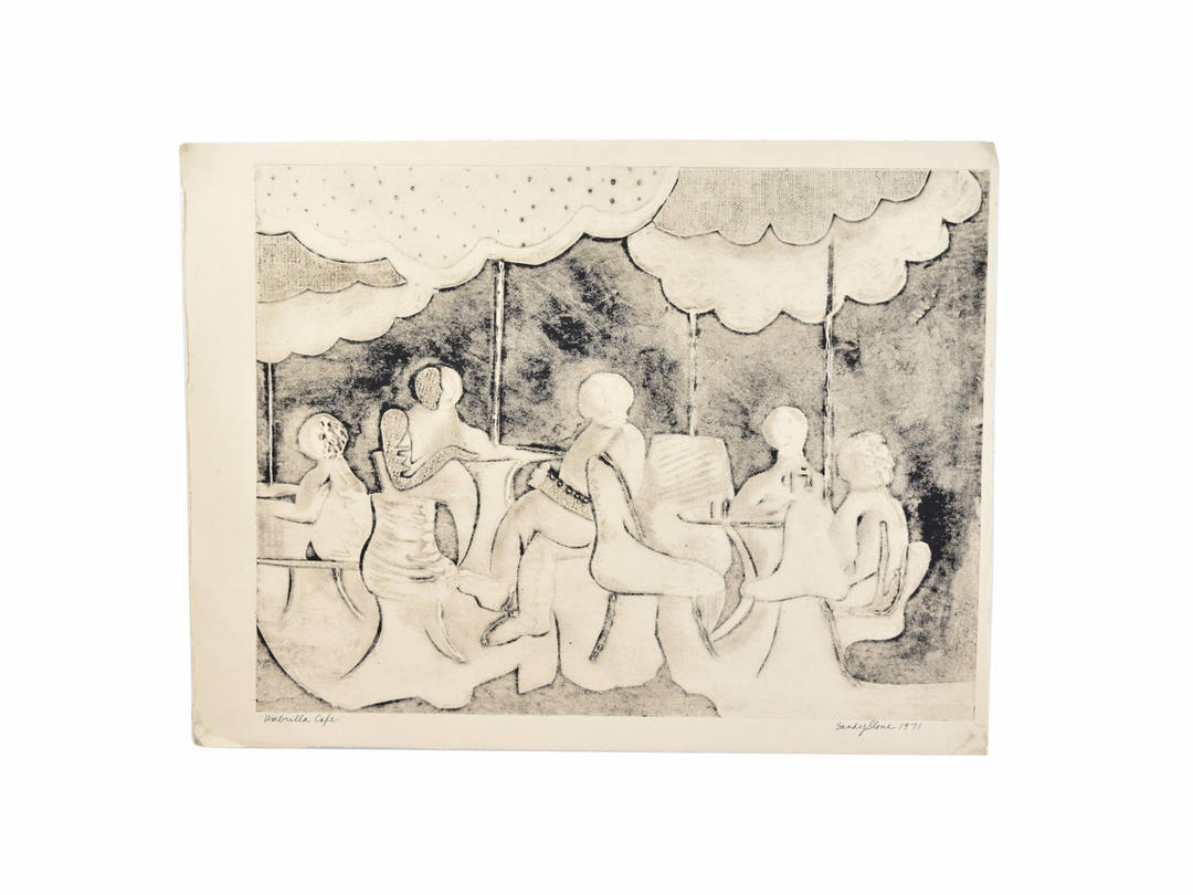 Vintage Abstracted Lithograph Umbrella Cafe Sandy Slone Barkell ...