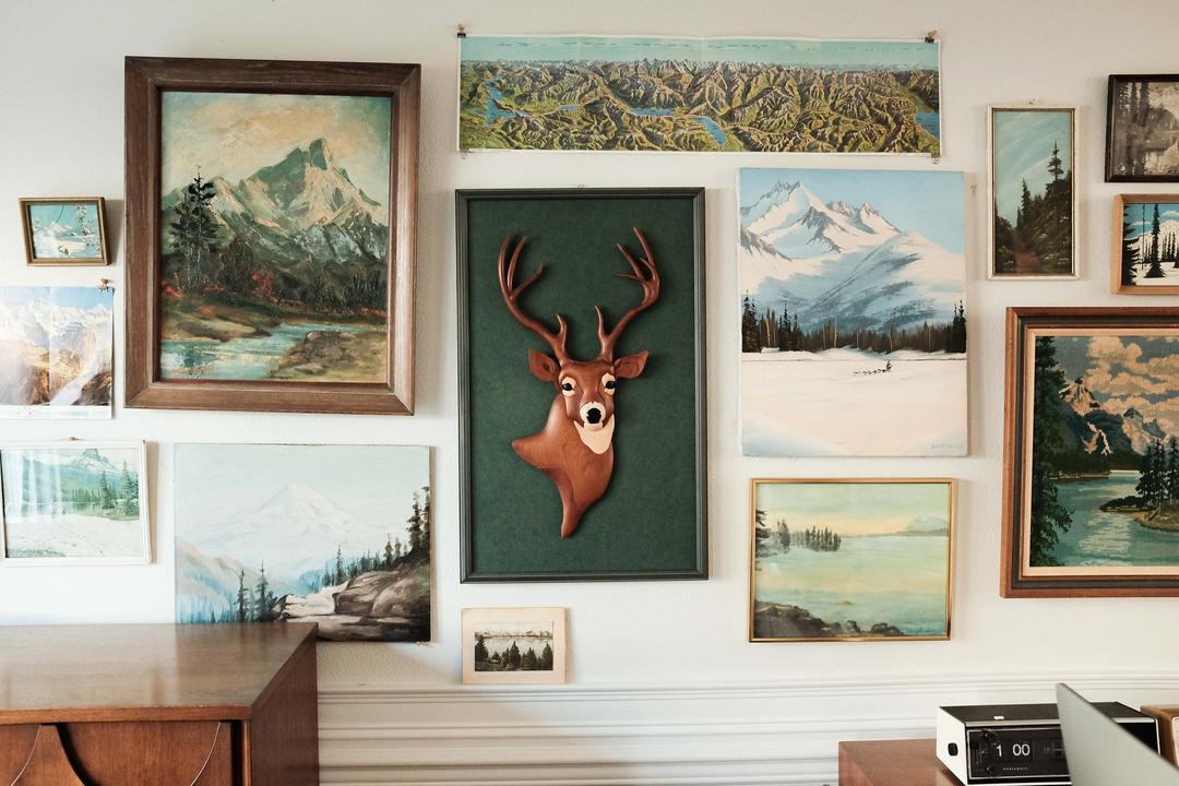 Mid Century Walnut hanging Deer Sculpture / Stag Wood Carving / Framed ...