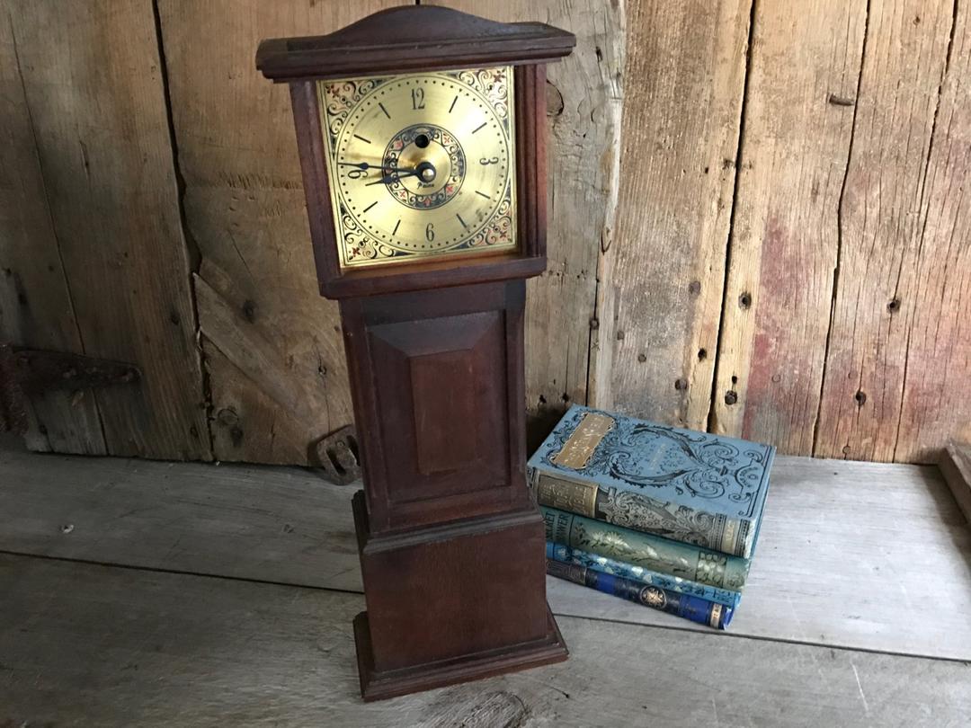 Miniature Grandfather Clock, English Wood Mantel Clock, Dollhouse ...