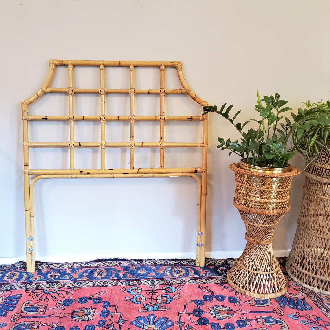 FREE SHIPPING! Vintage Rattan Headboard Twin Size, Boho Wicker Bed ...