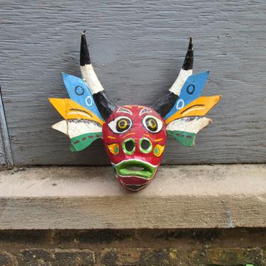 Papier Mache Mask Winged Horned Devil Mask - | Fly Times Vintage ...