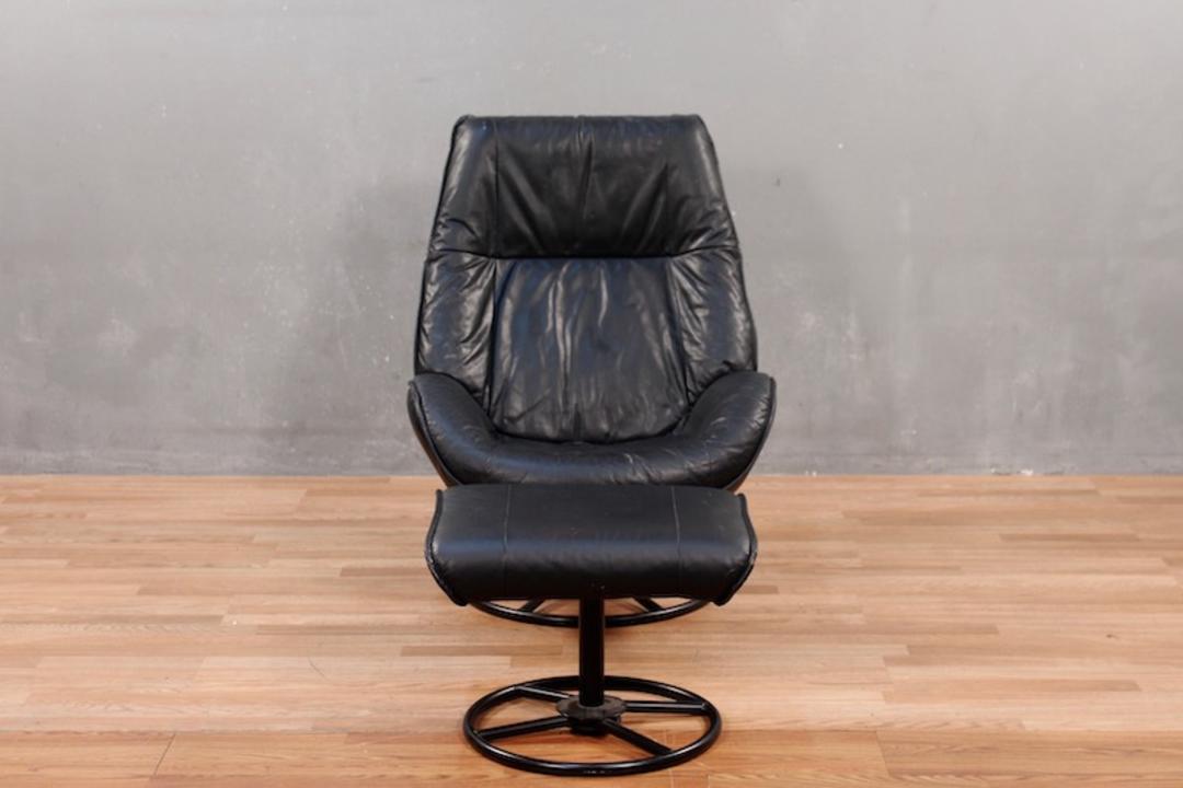 Kebe Danish Modern Leather Reclining Lounge Chair with Ottoman – ONLINE ...