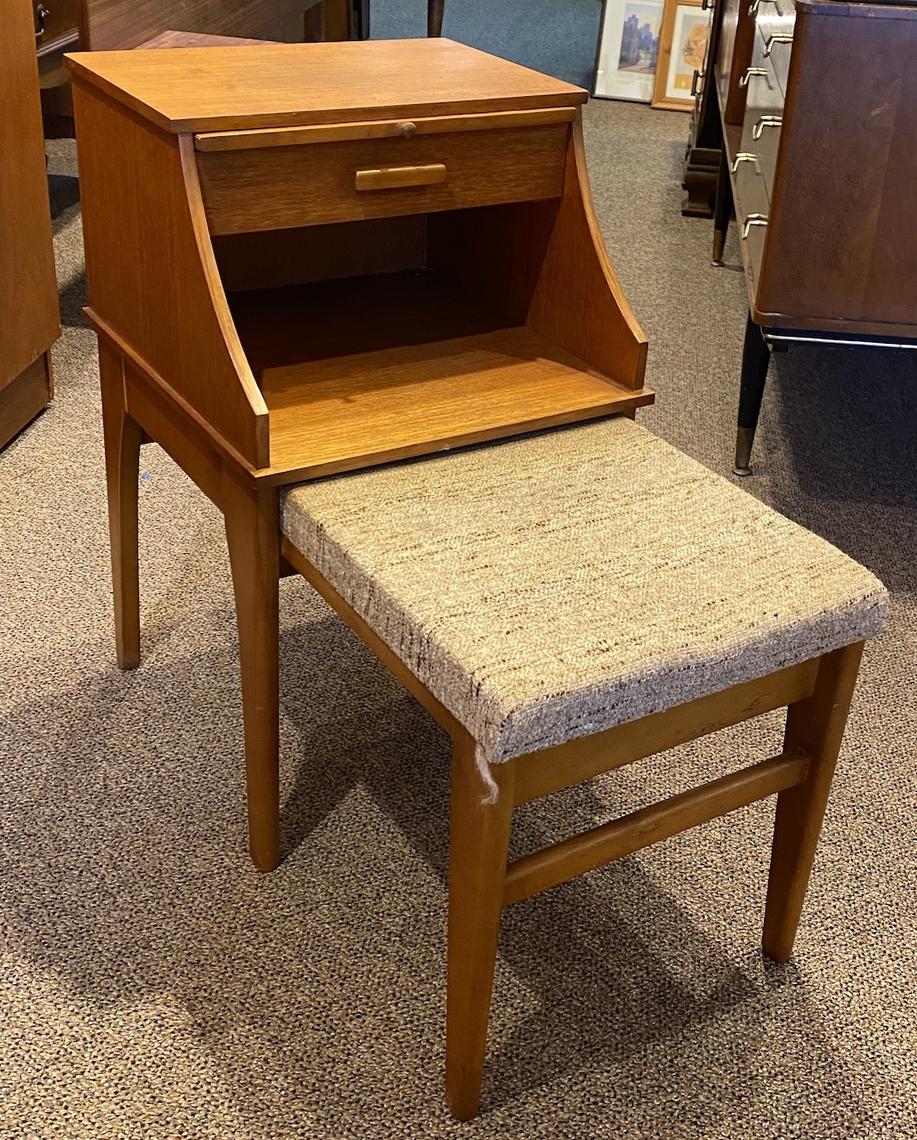 Item #AA26 Vintage Teak Phone Table w/ Pull-Out Bench c.1960 | McCarney ...