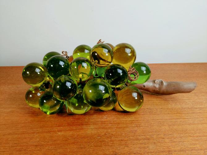Vintage Large Lucite Grape Cluster | Resin Grapes Wood Branch | Greens ...