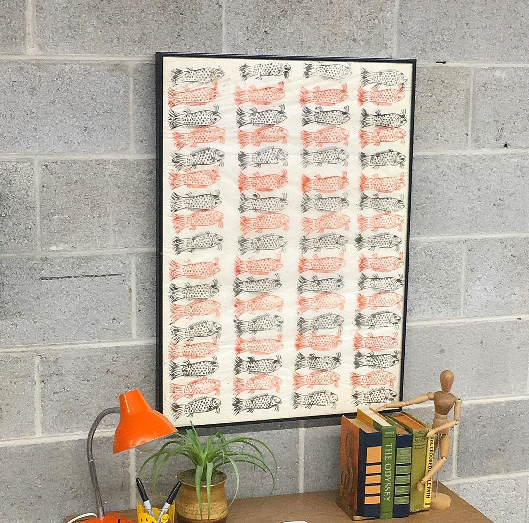Vintage Screenprint 1970s Retro Size 32x23 Mid Century Modern + Block ...