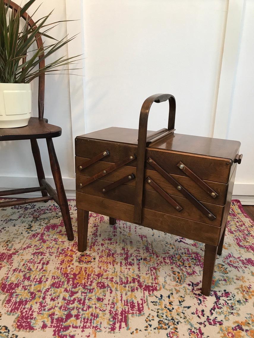 Sewing Box, Made in NORWAY Mid Century Modern Expandable Accordion ...