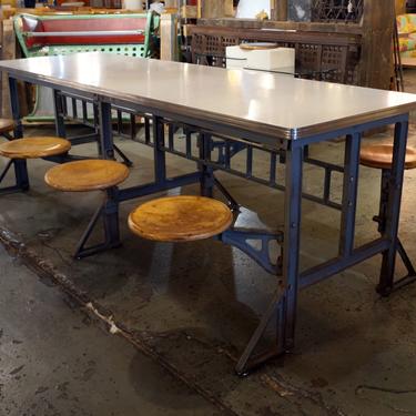 Industrial Cafeteria Table w 8 Swing Out Seats | Salvage One - Chicago ...