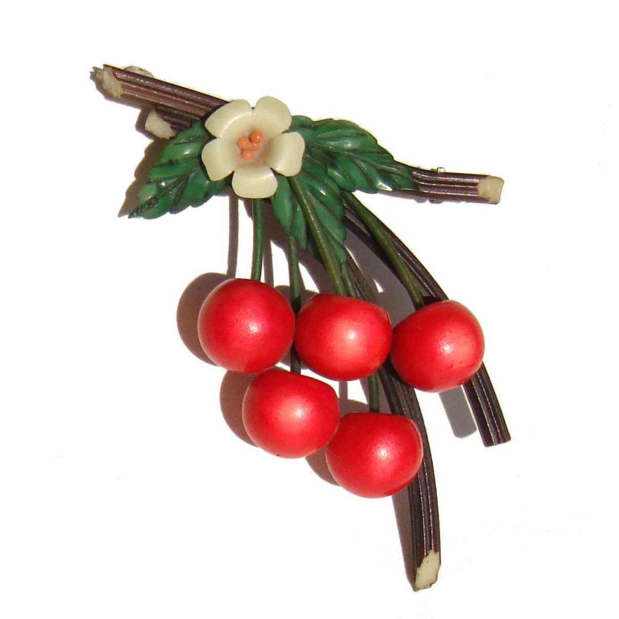 Vintage 40s Marion Weeber Brooch Red Celluloid Cherry | Metro Retro ...