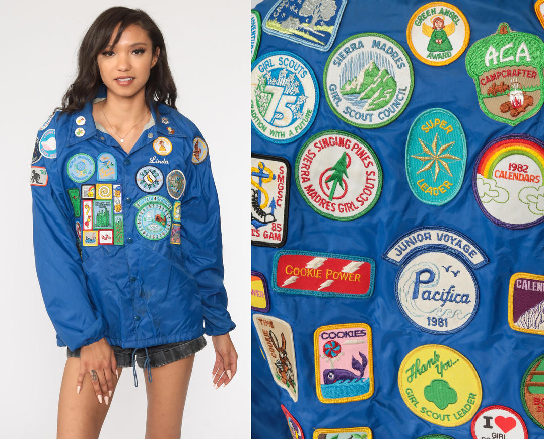 80s Girl Scouts Patch Jacket -- Blue Snap Up Jacket 80 | Shop Exile ...