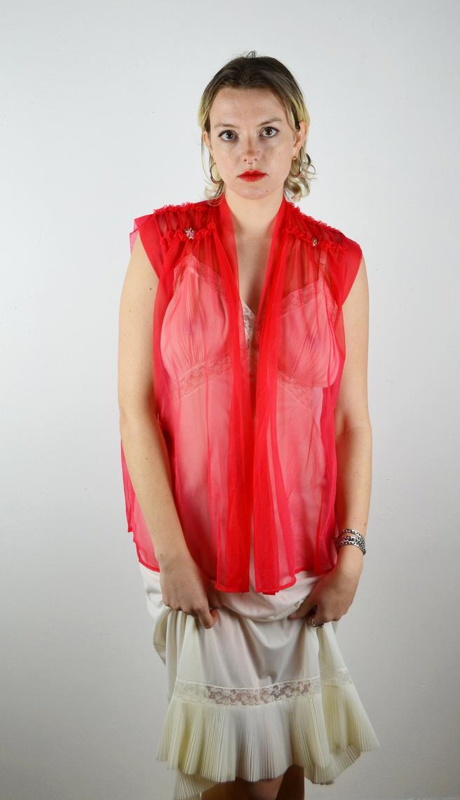 Vintage 50s Red Bed Jacket Boudoir Robe / 1950s Vintage Ruffle | Erratic Static Vintage | New ...