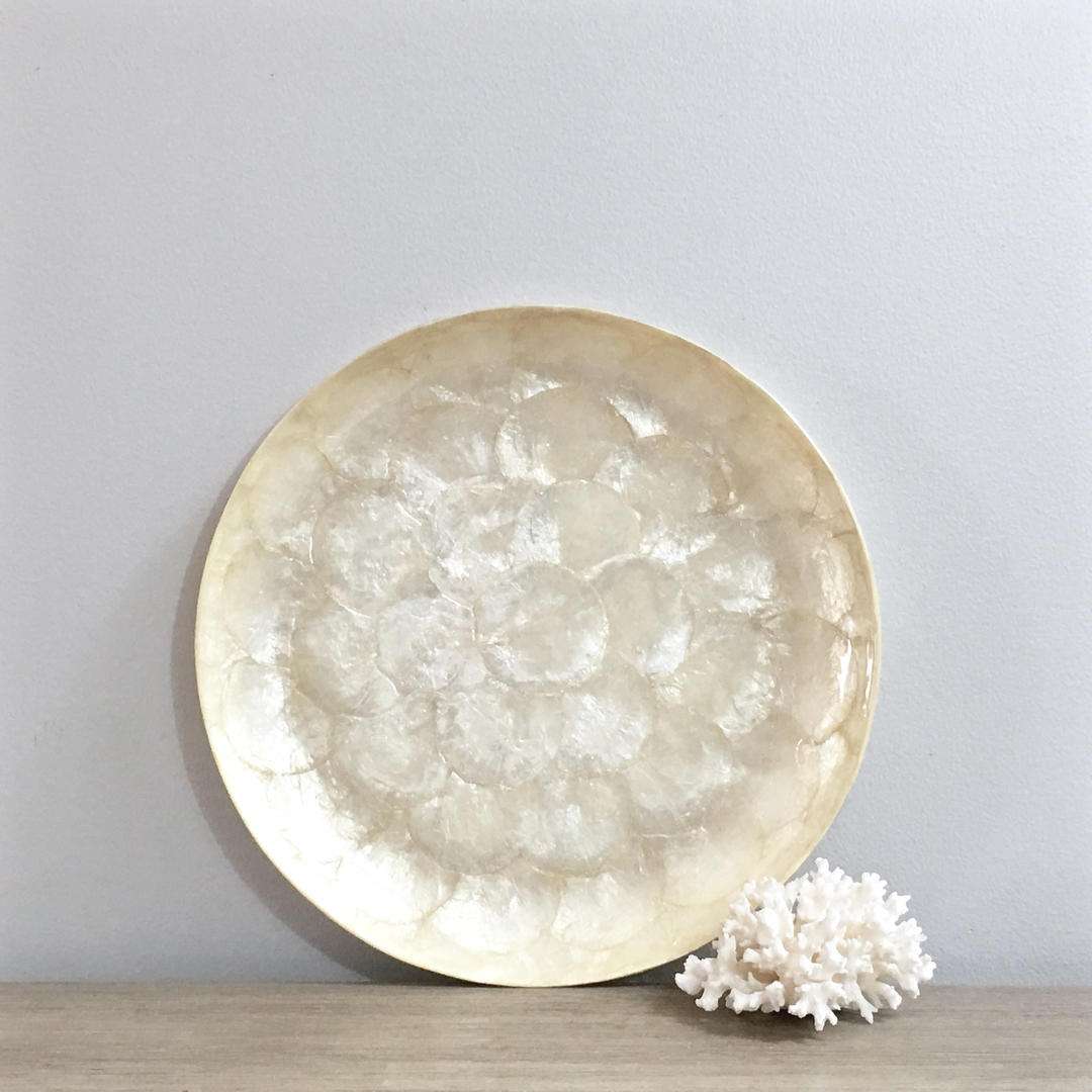 Vintage Capiz Shell Round Tray Decorative Serving Plate | Mod Rendition ...