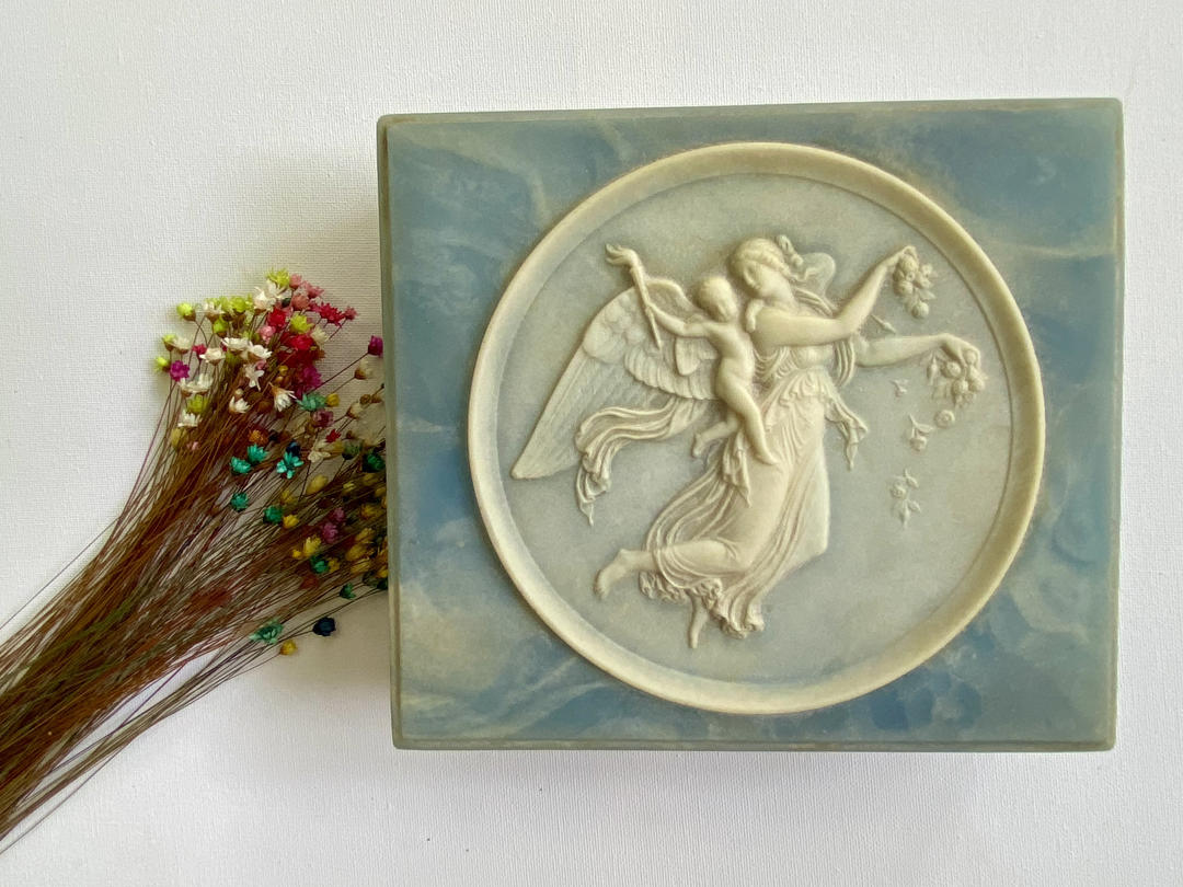 Vintage Angel And Cherub Incolay Stone Jewelry Box, Angel And ...