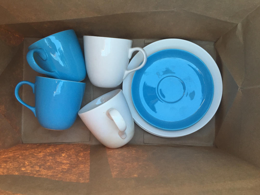La Gardo Tackett Schmid International Coffee Service Saucers Cups Blue ...