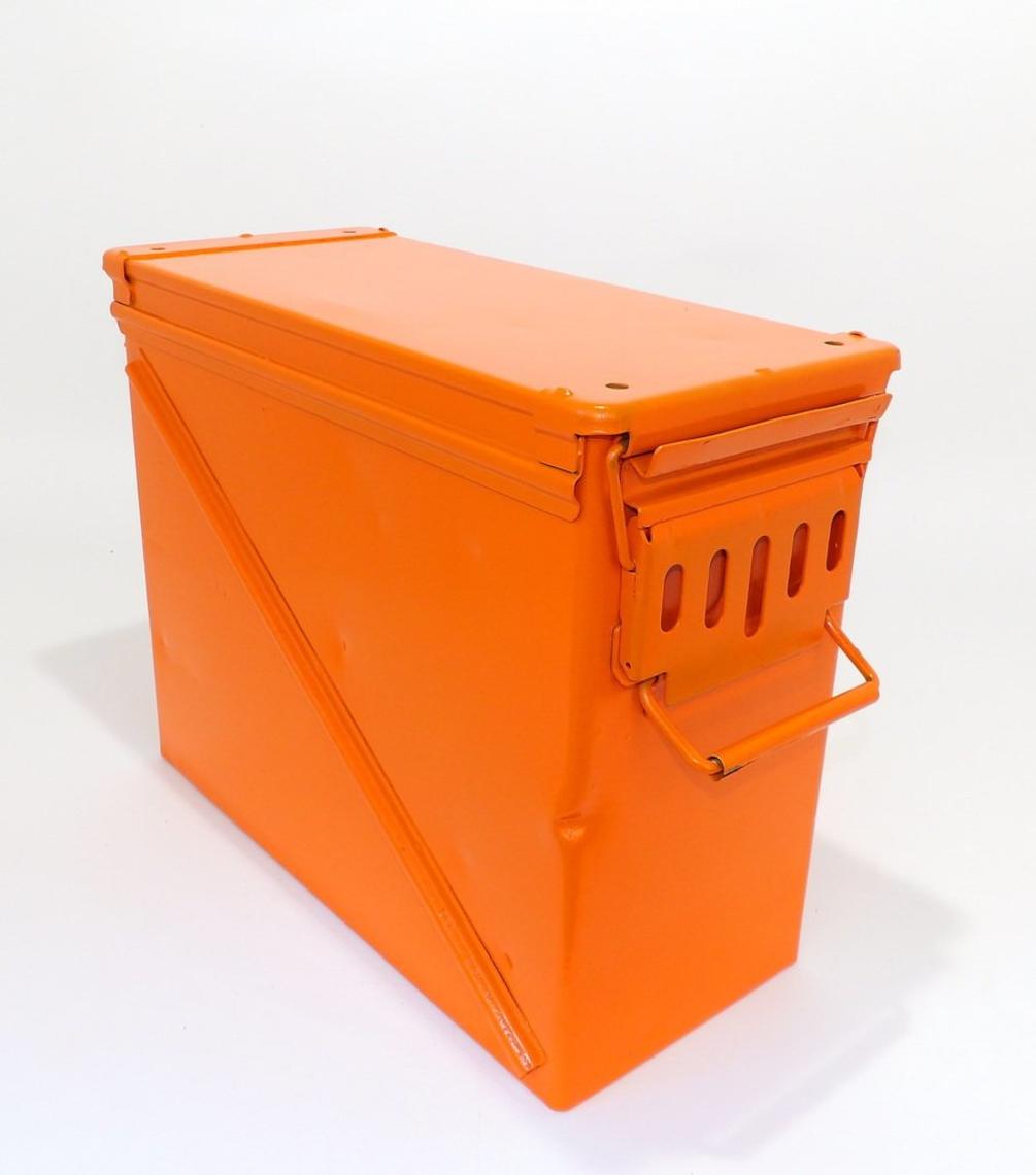 Orange Metal Box Old Strongbox Safe Ammo Box Upcycled Essential ...