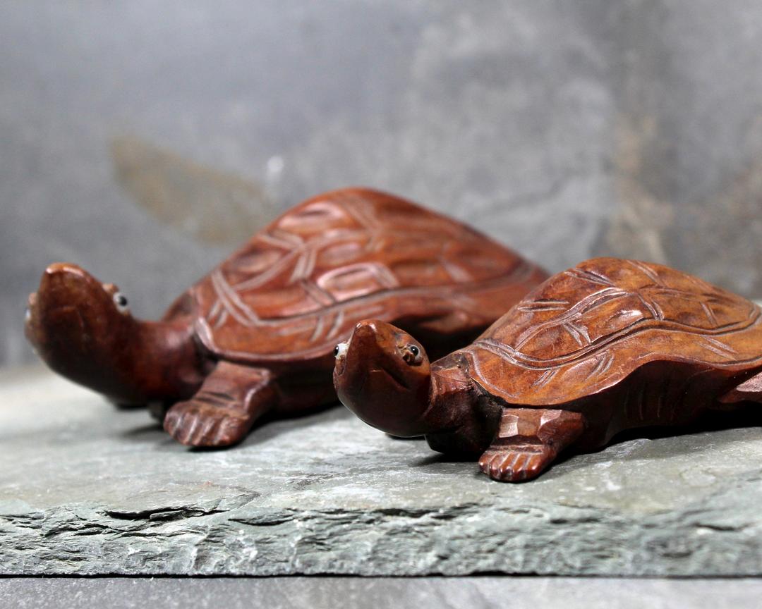 Pair of Chinese Rosewood Carved Tortoises with Glass Eyes - | Bixley ...