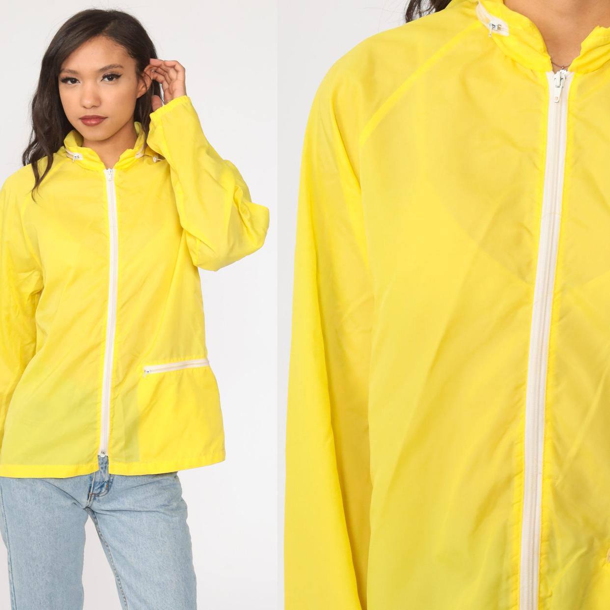 Hooded Windbreaker Jacket 80s Yellow Hooded Jacket Zip | Shop Exile ...