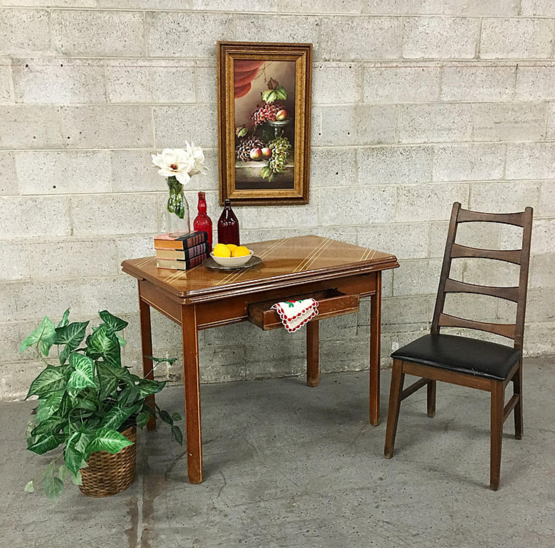 Vintage Enamel Kitchen Table Retro 1940's Brown and Creme Lattice ...