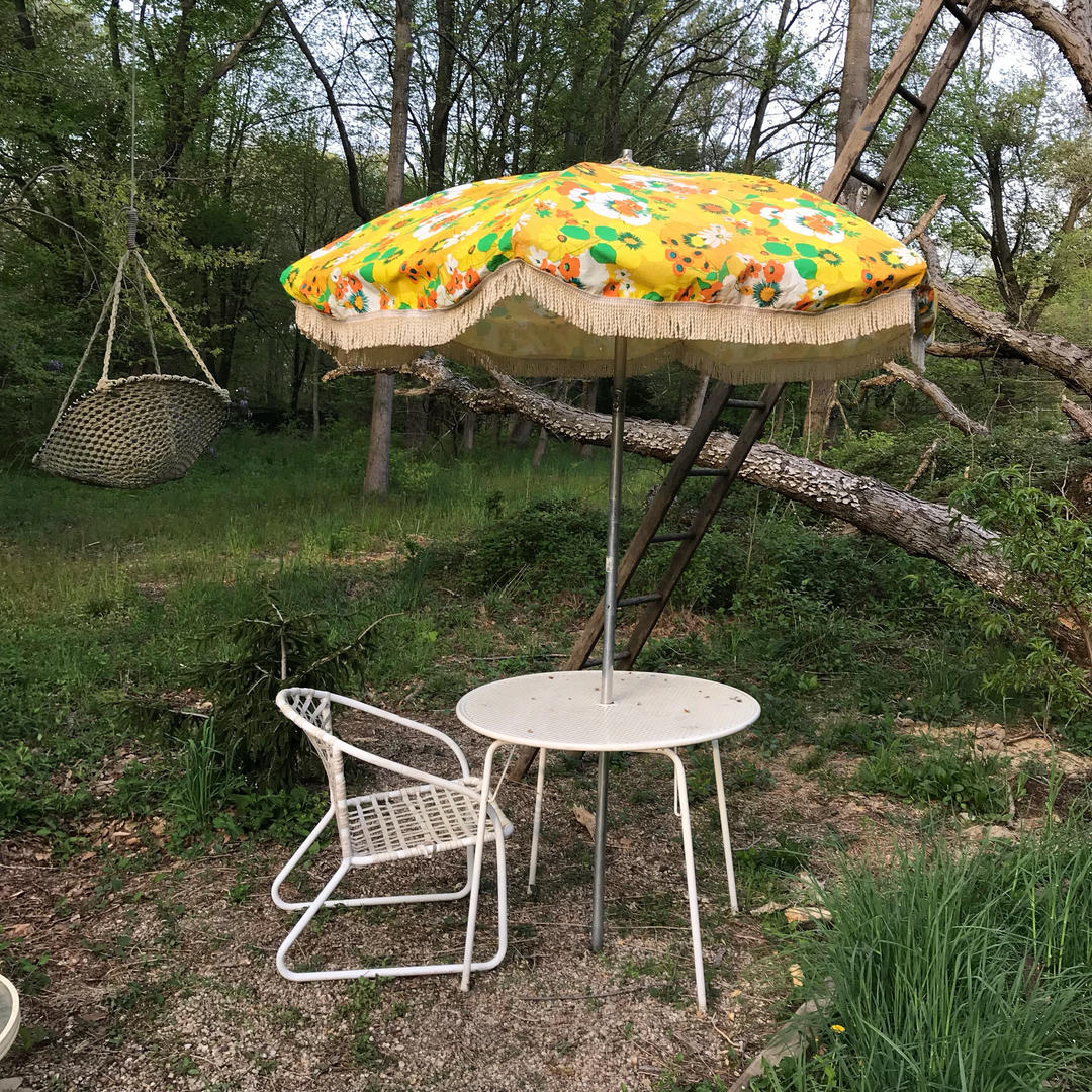 Vintage Patio Umbrella Fringe Flowers Retro Pool Furniture Mod Brain Washington Silver Spring MD