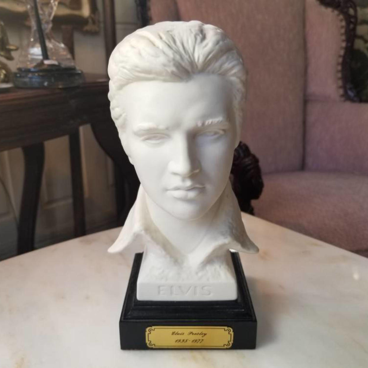 Vintage Goebel Elvis Presley Bisque Bust on Wooden | Memory Hole ...