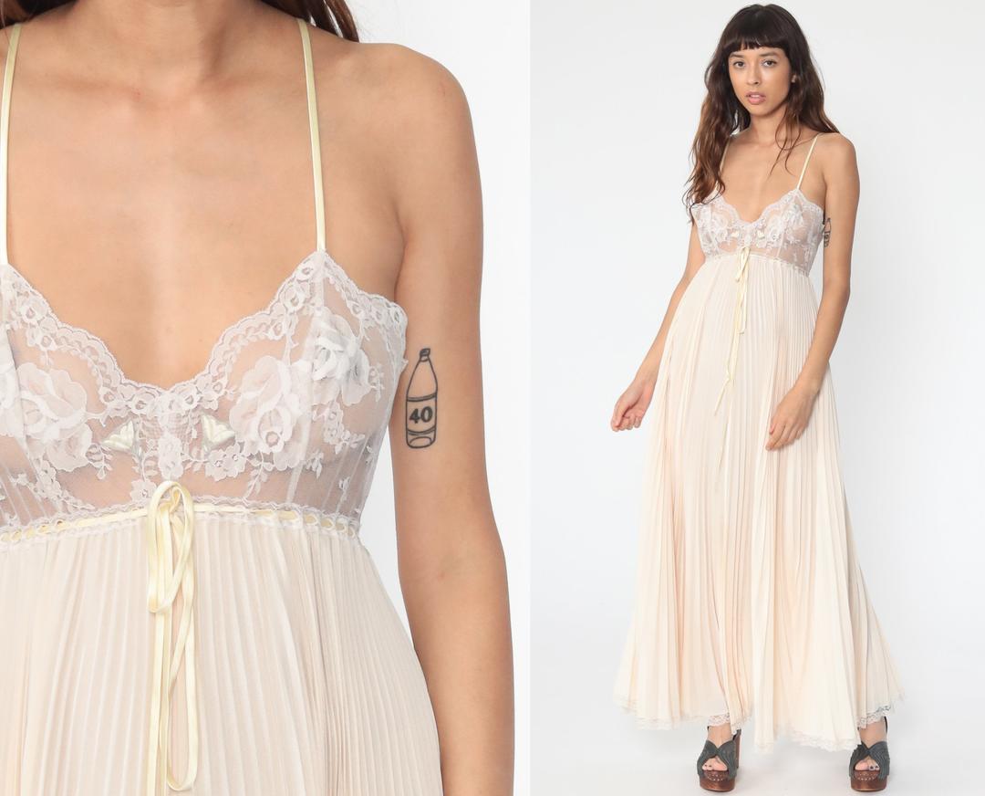 Ivory Lingerie Slip SHEER Nightgown Lingerie 70s Lace Slip Dress | Shop Exile | Tucson, AZ