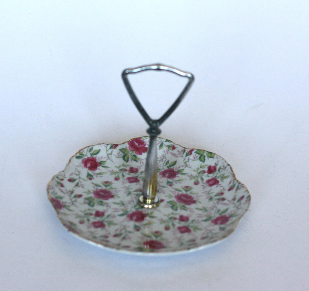 vintage lefton rose bon bon plate with handle hand painted | Susan ...