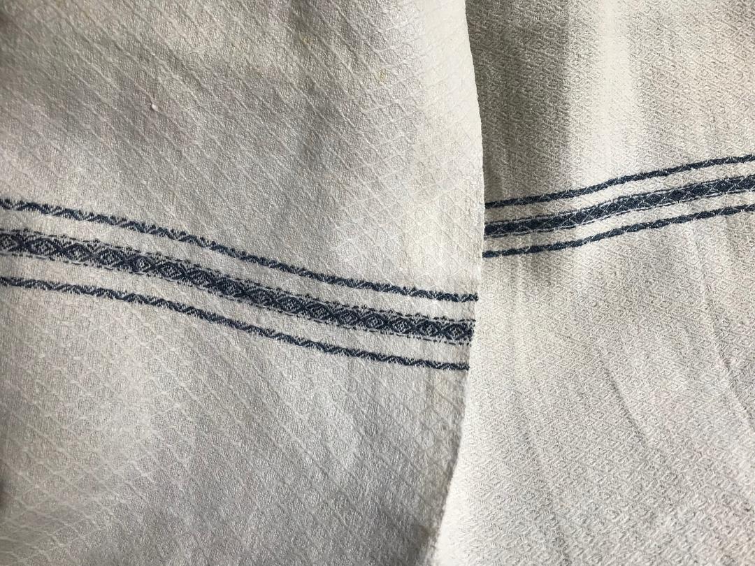 French Indigo Striped Basque Cloth, Table Runner, Diamond Pattern ...
