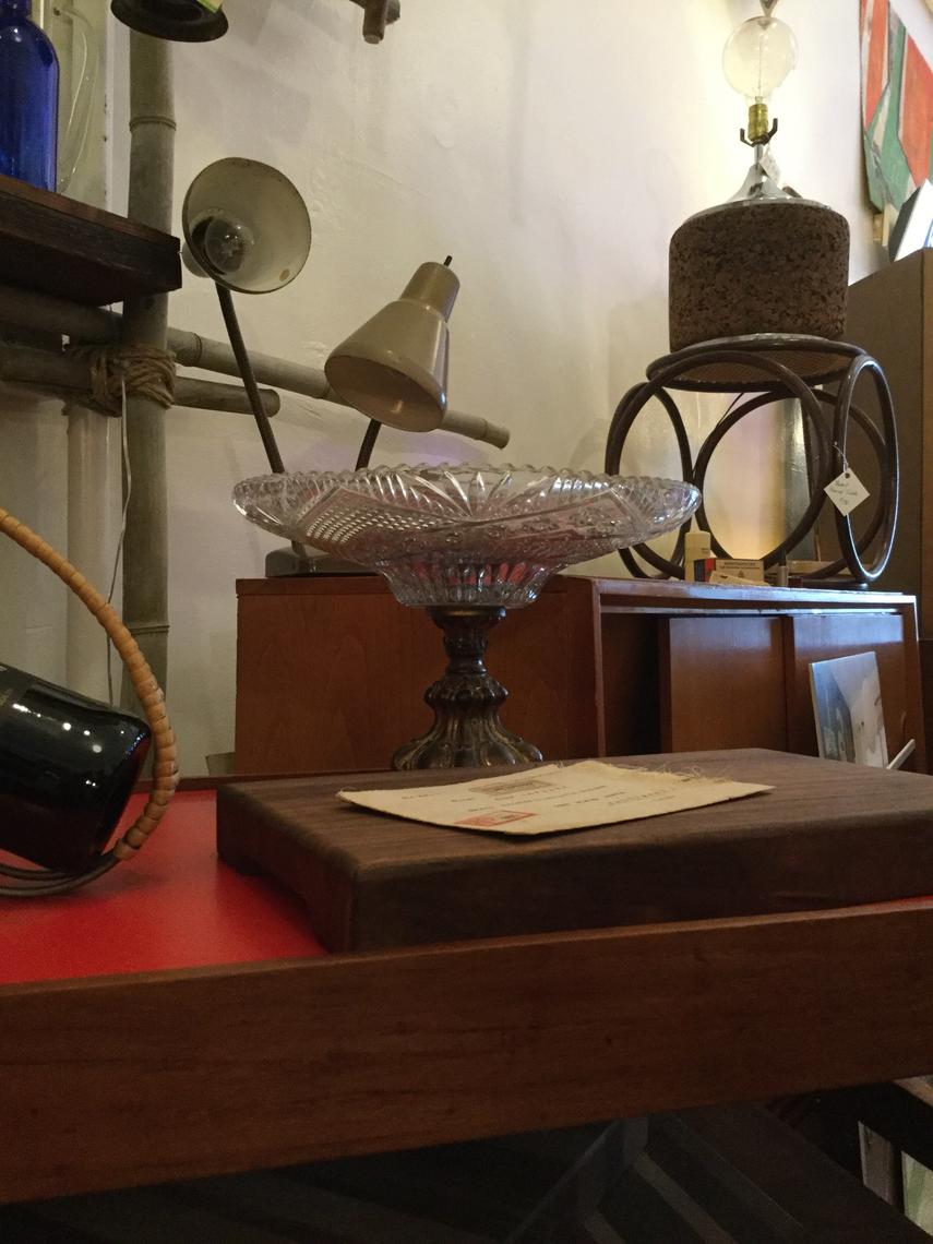Antique Crystal Raised Platter with Brass Base Pediment | Barefoot ...