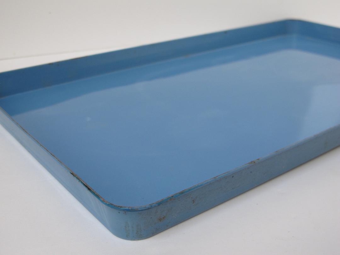 Vintage Blue Metal Tray Large Serving Tray Industrial Metal Blue | All ...