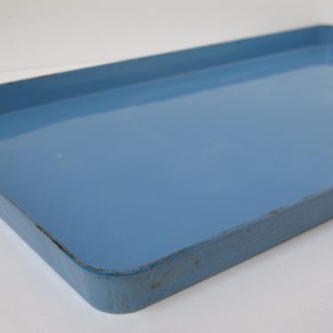 Vintage Blue Metal Tray Large Serving Tray Industrial | All Things ...