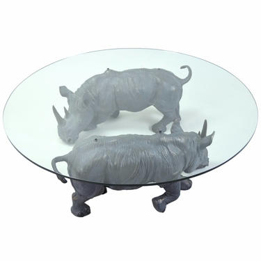 Connie Foss “Mighty Rhino” Coffee Table Pair Bronze Rhinoceros ...