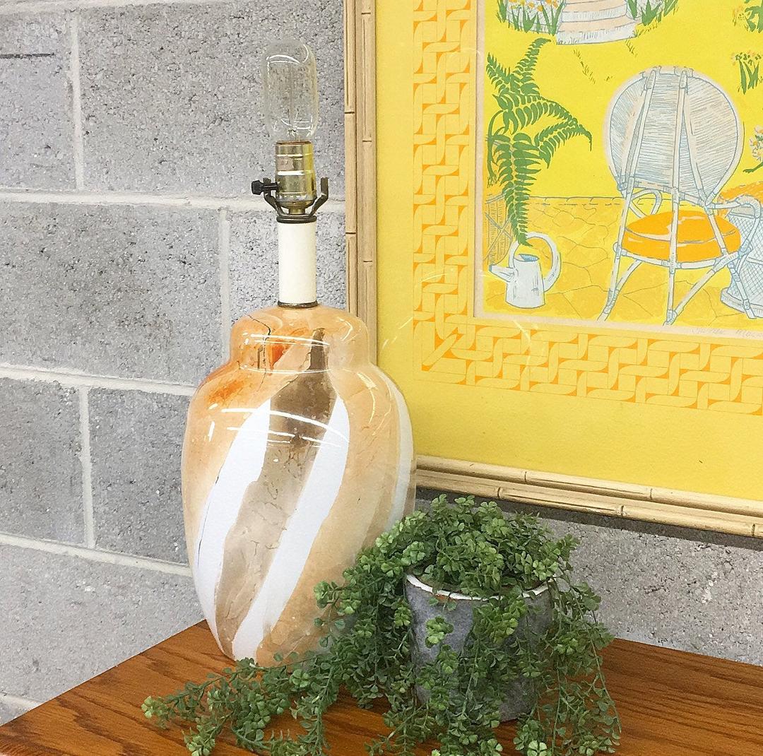 Vintage Table Lamp Retro 1980s Ceramic Body + Faux Marble + Brown ...