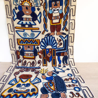 Vintage Aztec Mayan Crewel Embroidery Wall Hanging | Peru | Pebble ...