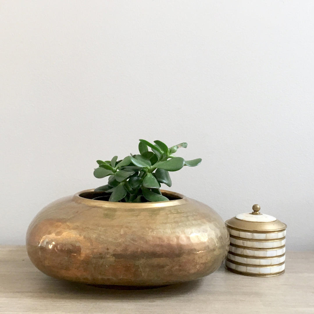 Vintage Brass Plant Pot Succulent Planter Shallow Hammered Brass Rustic ...