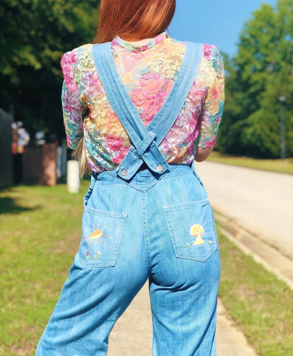 60's Bell Bottom Embroidered Hippie Overalls Dungarees | Noteworthy ...