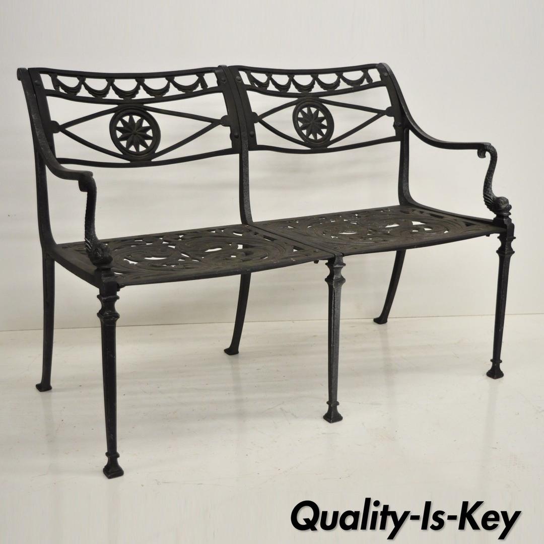 Neoclassical Style Dolphin Patio Double Settee Bench Cast Aluminum attr ...