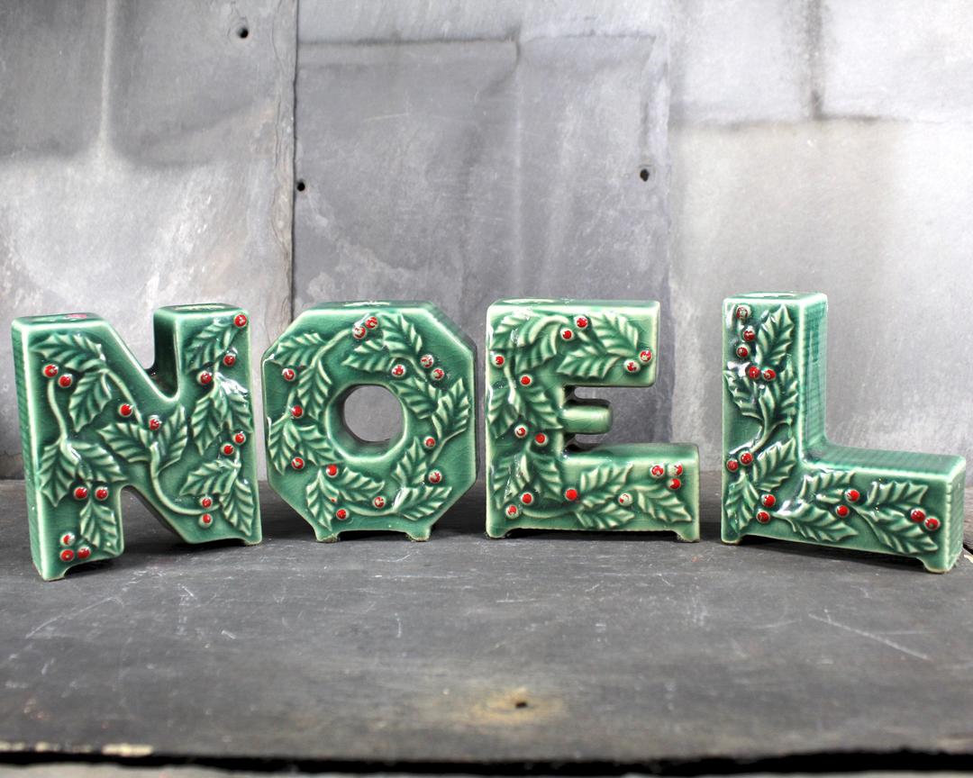 Vintage NOEL Ceramic Candle Holders - Classic Mid-Century Christmas ...