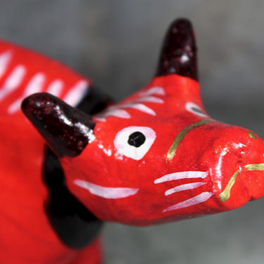 Japanese Akabeko Red Cow Toy - Bobble Head Papier Mache | Bixley | Brookline, MA