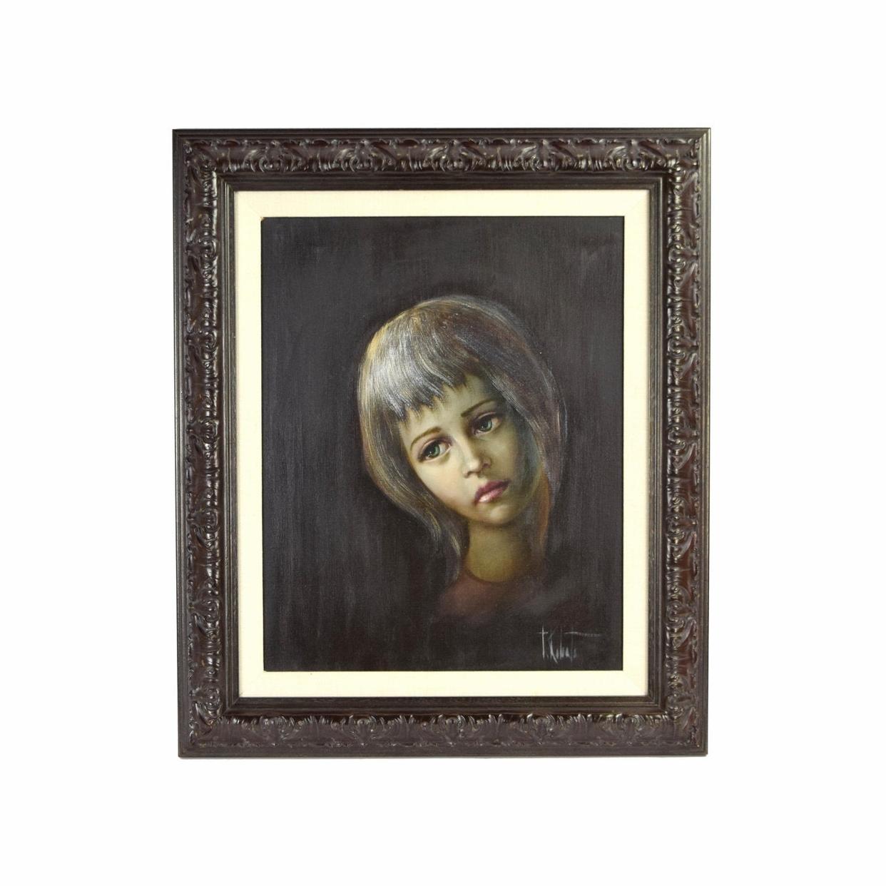 Vintage Mid-Century Modern Portrait Painting Mournful Woman by ...
