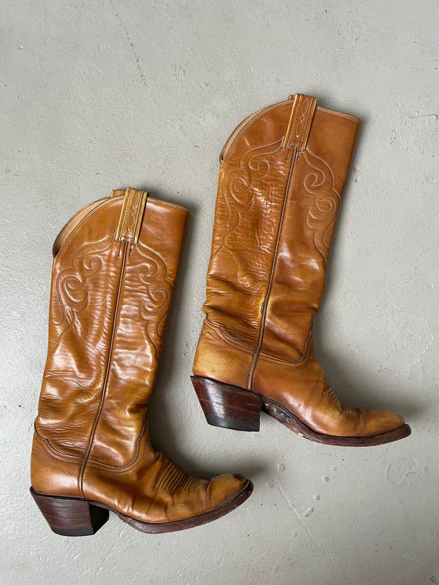 1980s Cowboy Boots Leather Heeled Shoes 6 1/2 | Deja Vintage Boutique ...
