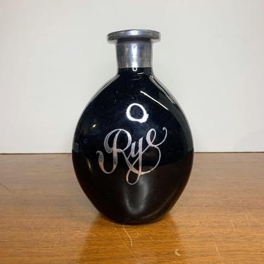 Vintage Black Glass Rye Pinched Decanter Sterling Silver Overlay | Over ...