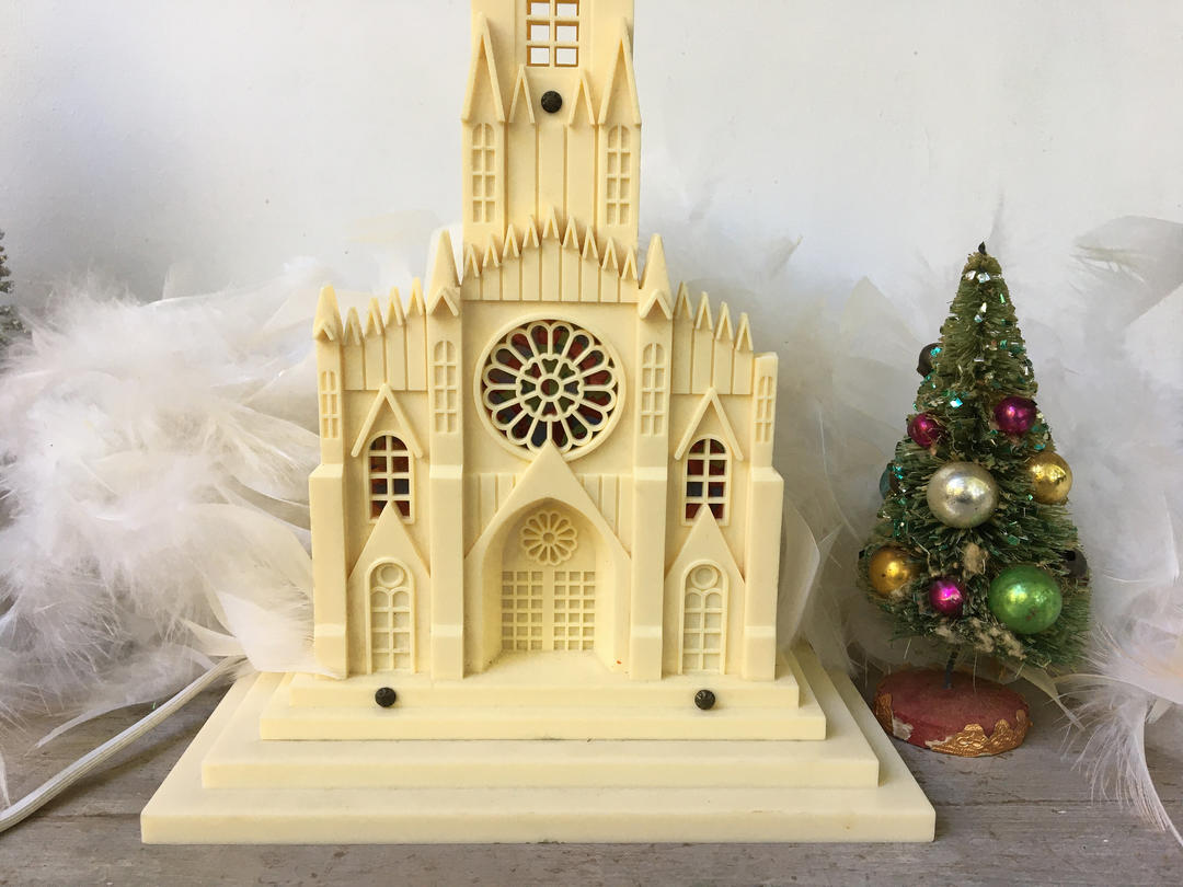 Vintage Light Up Musical Church, Hard Plastic Christmas Church With ...